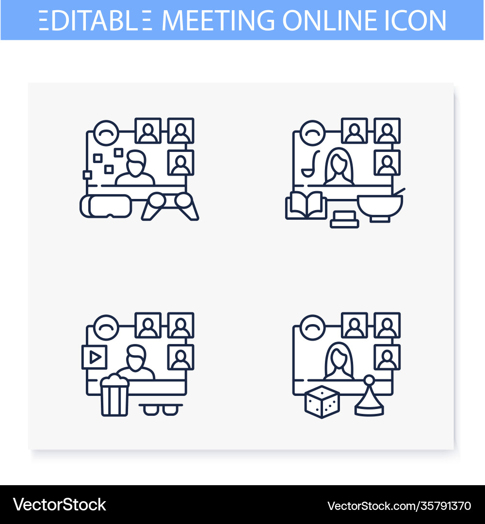 Meeting together line icons set editable Vector Image