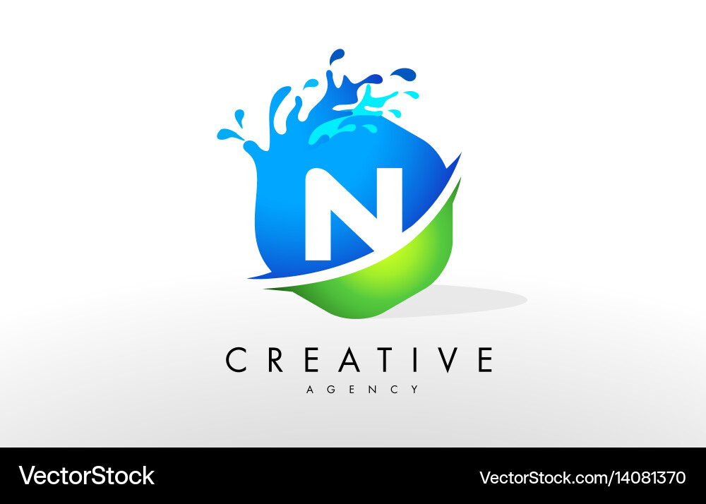N letter logo blue green splash design Royalty Free Vector