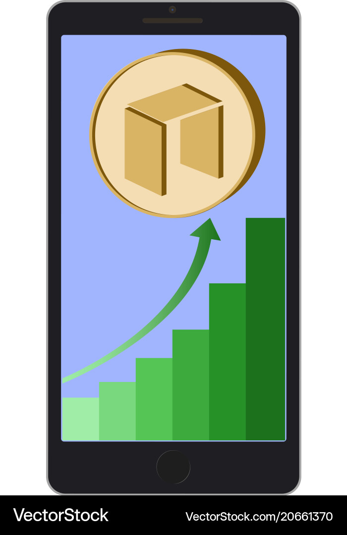 Neo coin with growth chart on a phone screen Vector Image