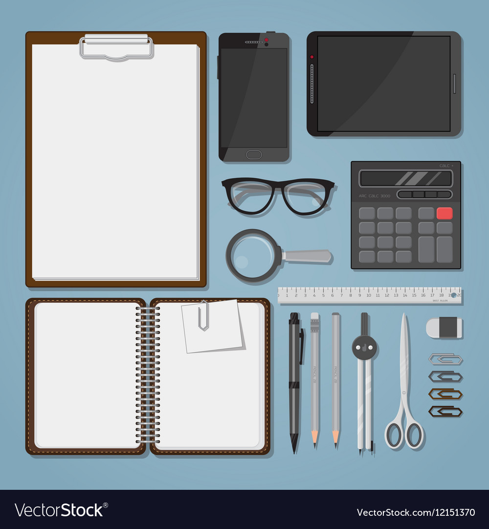 Office objects set Royalty Free Vector Image - VectorStock