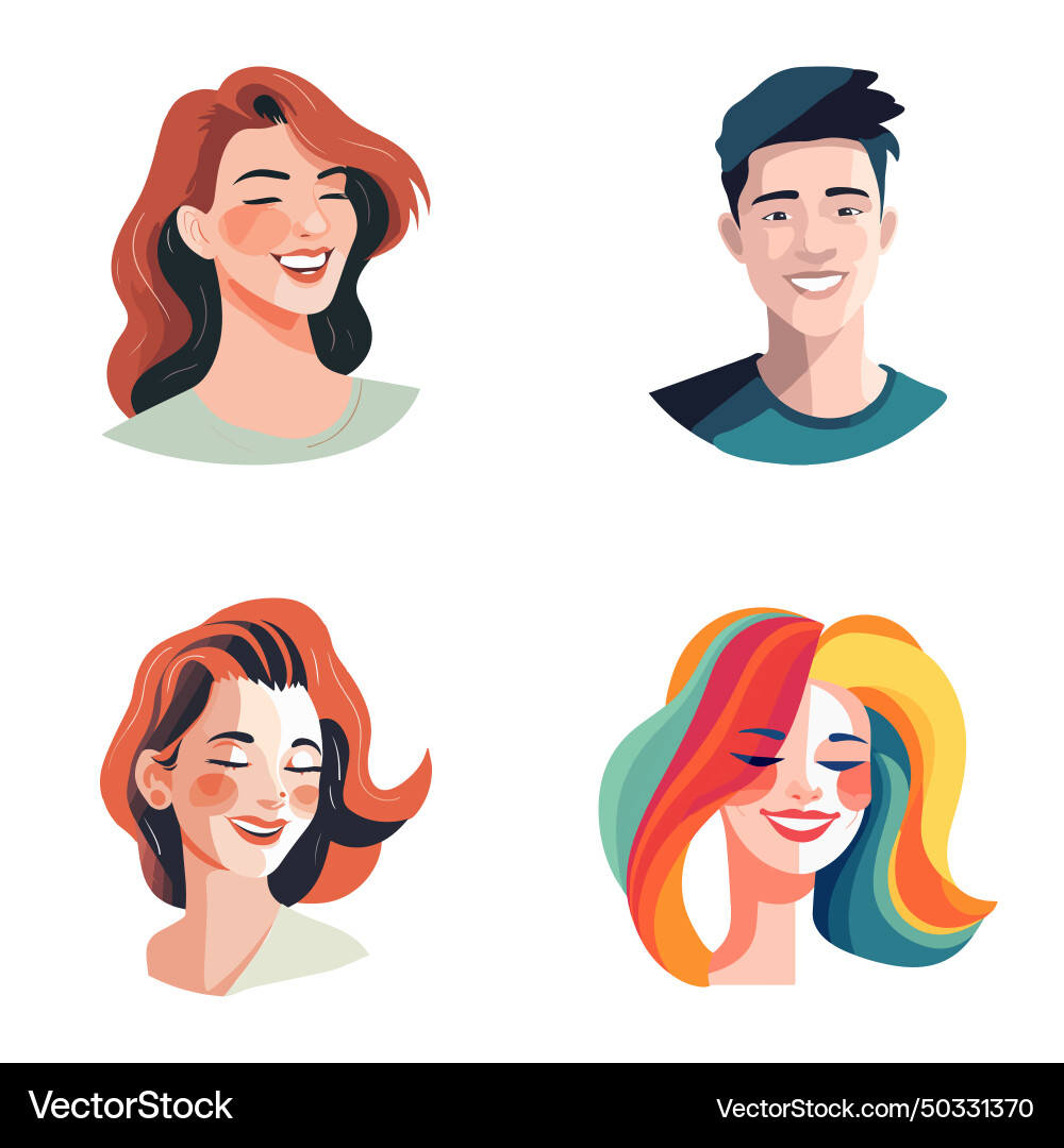 People avatars flat icon set isolated on white Vector Image