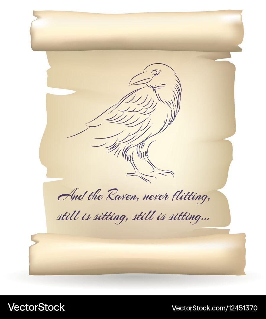 Raven sketch on paper scroll inspired by edgar Vector Image