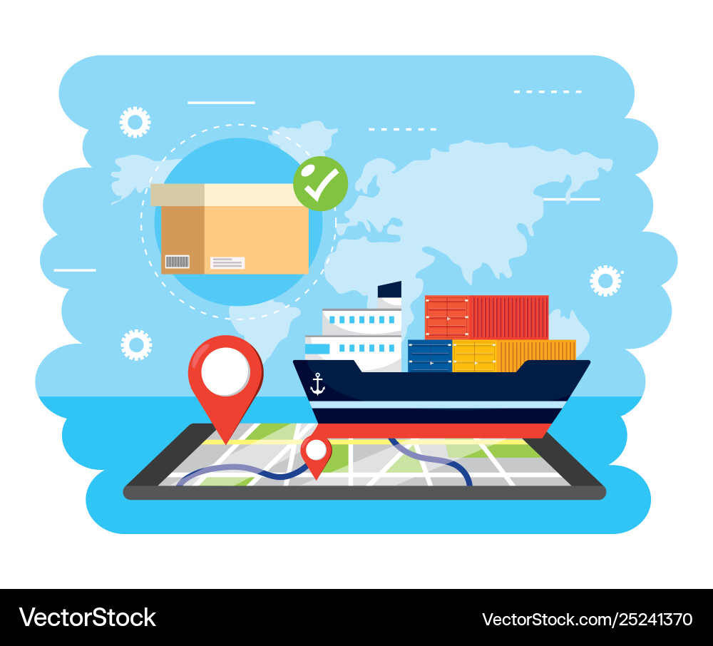 Ship transport with smartphone gps location Vector Image
