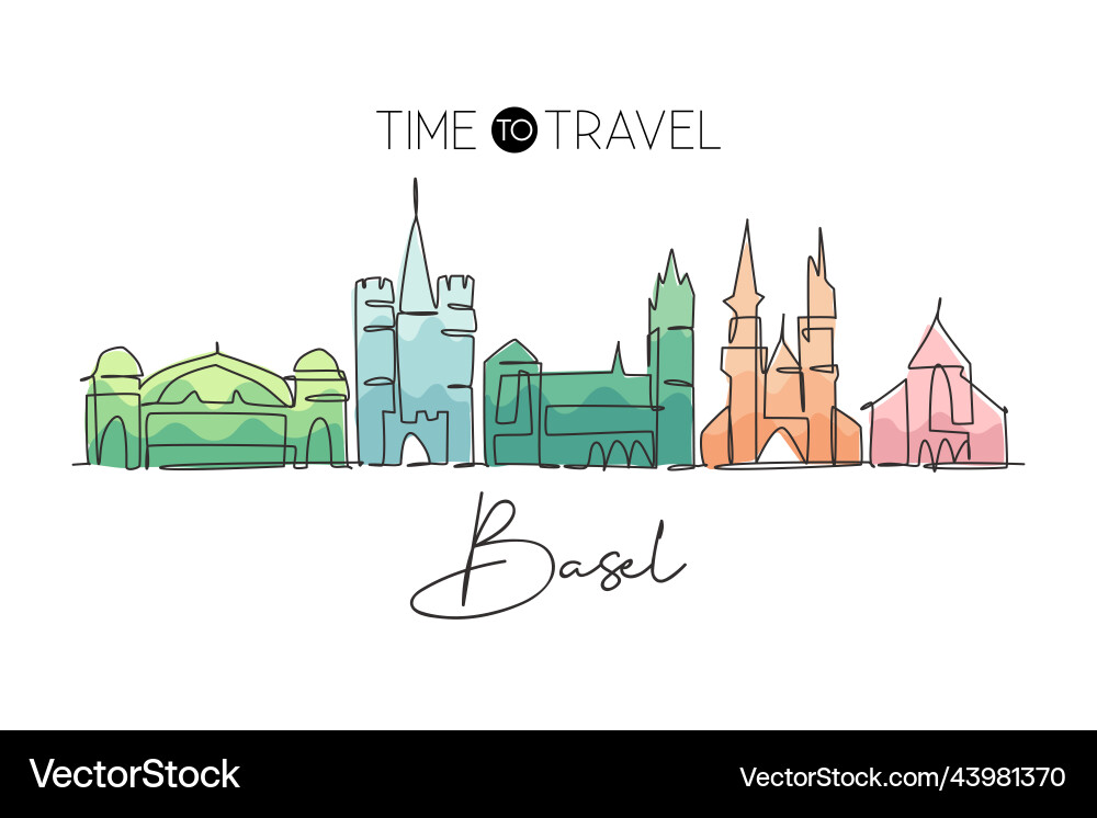 Single continuous line drawing of basel city Vector Image