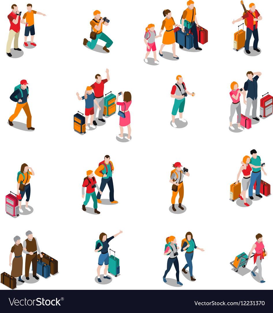 Travel people isometric icons Royalty Free Vector Image Travel people isometric icons Royalty Free Vector Image