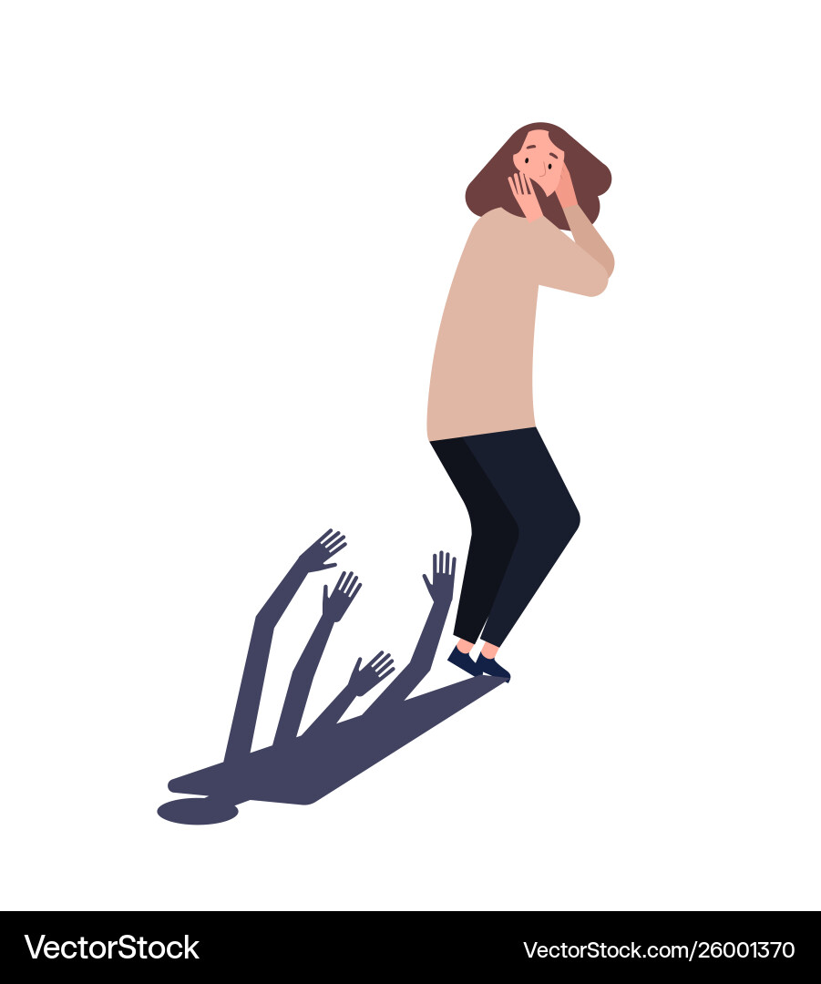Young woman scared her shadow lady suffering Vector Image