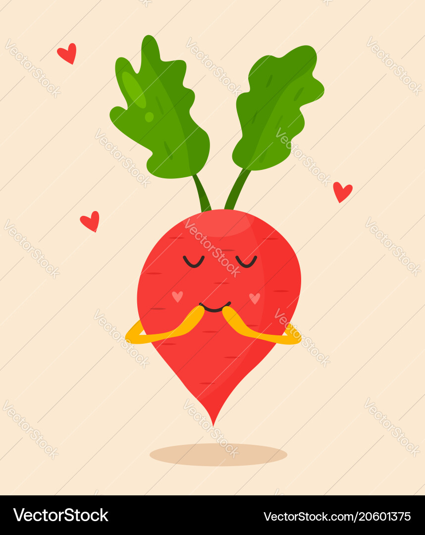 Bright poster with cute cartoon radish Royalty Free Vector