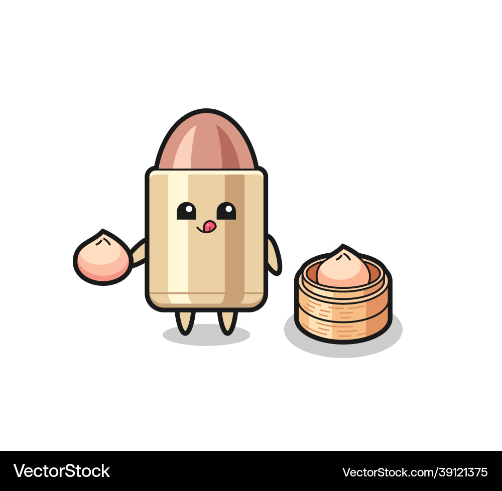 Cute bullet character eating steamed buns Vector Image