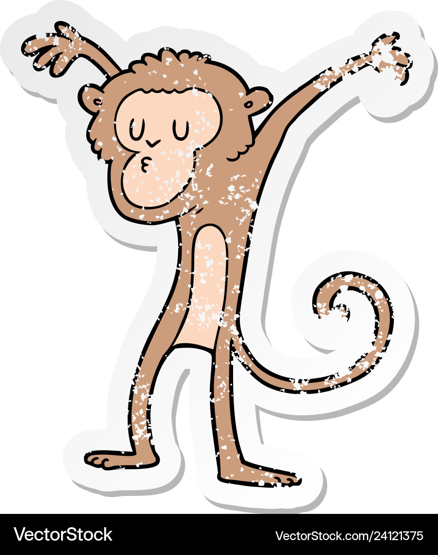 Distressed sticker of a cartoon monkey Royalty Free Vector