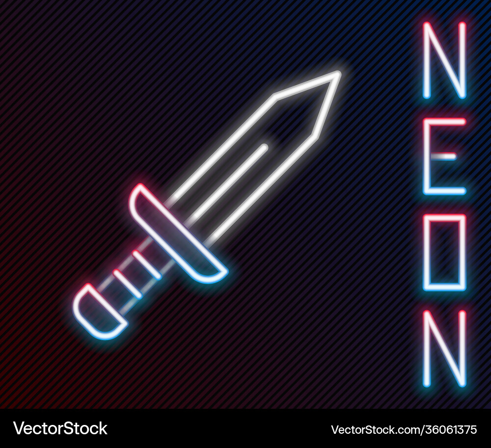 Glowing neon line sword icon isolated on black Vector Image