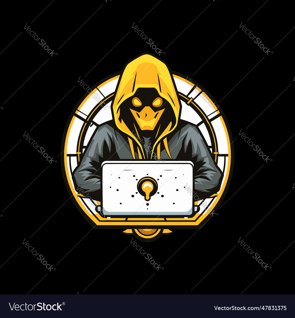 Hacker with a laptop on a black background Vector Image