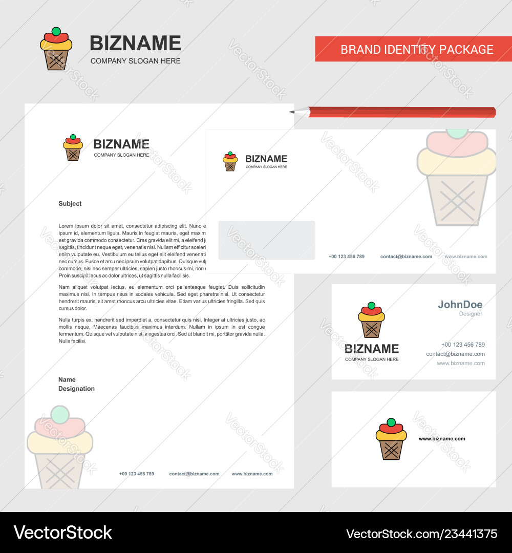 Ice cream business letterhead envelope Royalty Free Vector