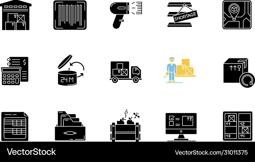 Inventory tracking black glyph icons set on white Vector Image