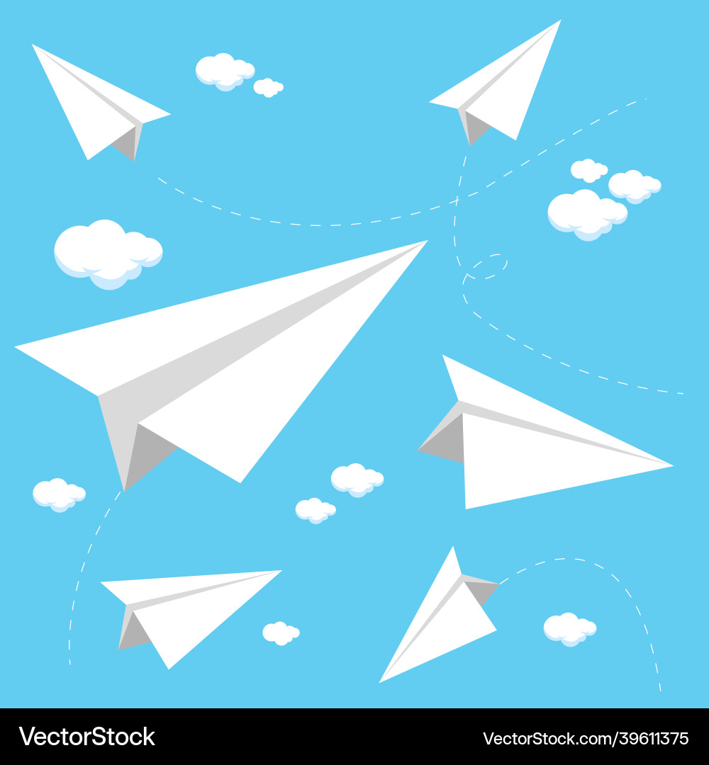 Paper airplanes flying in the sky Royalty Free Vector Image
