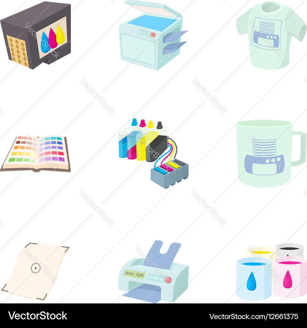 Printing in polygraphy icons set cartoon style Vector Image