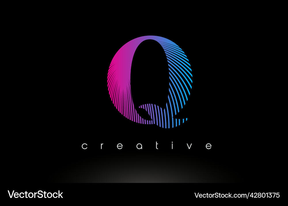 Q logo design with multiple lines and purple blue Vector Image
