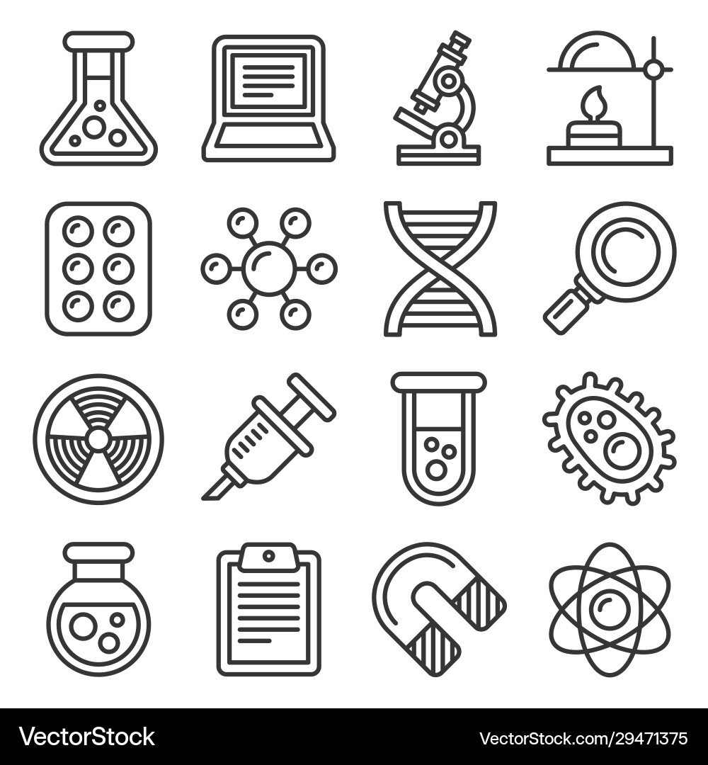 Science icons set on white background line style Vector Image