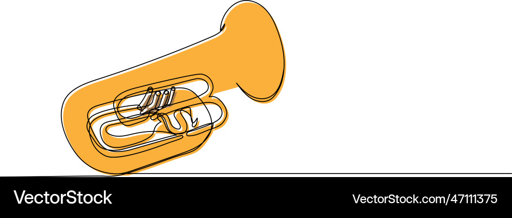 Tuba one line color art continuous line drawing Vector Image