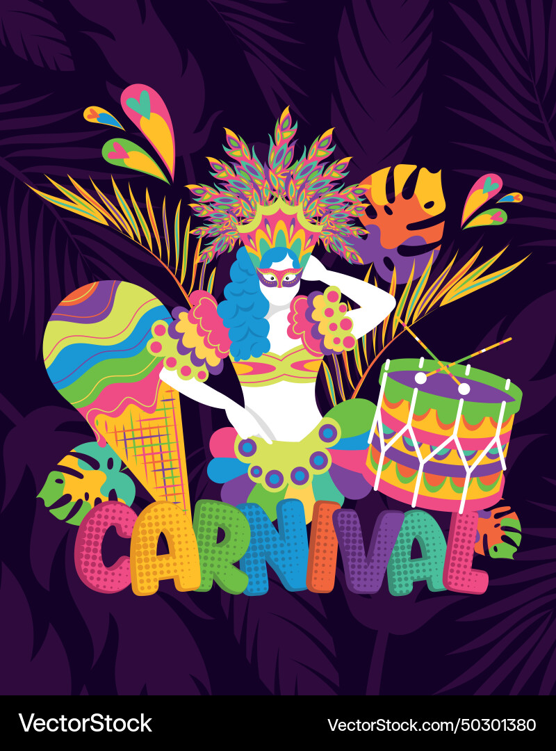 Colored brazilian carnival poster Royalty Free Vector Image