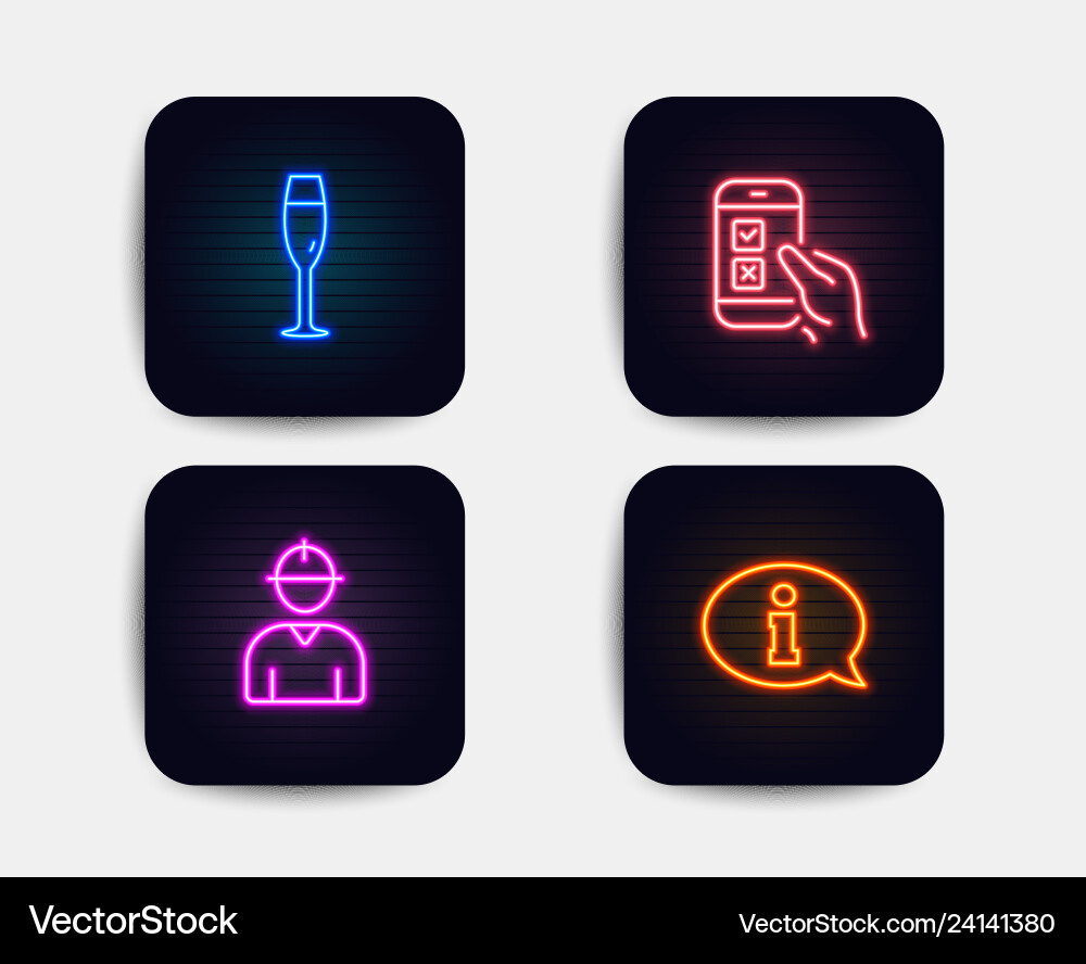 Neon glow lights set champagne glass engineer Vector Image