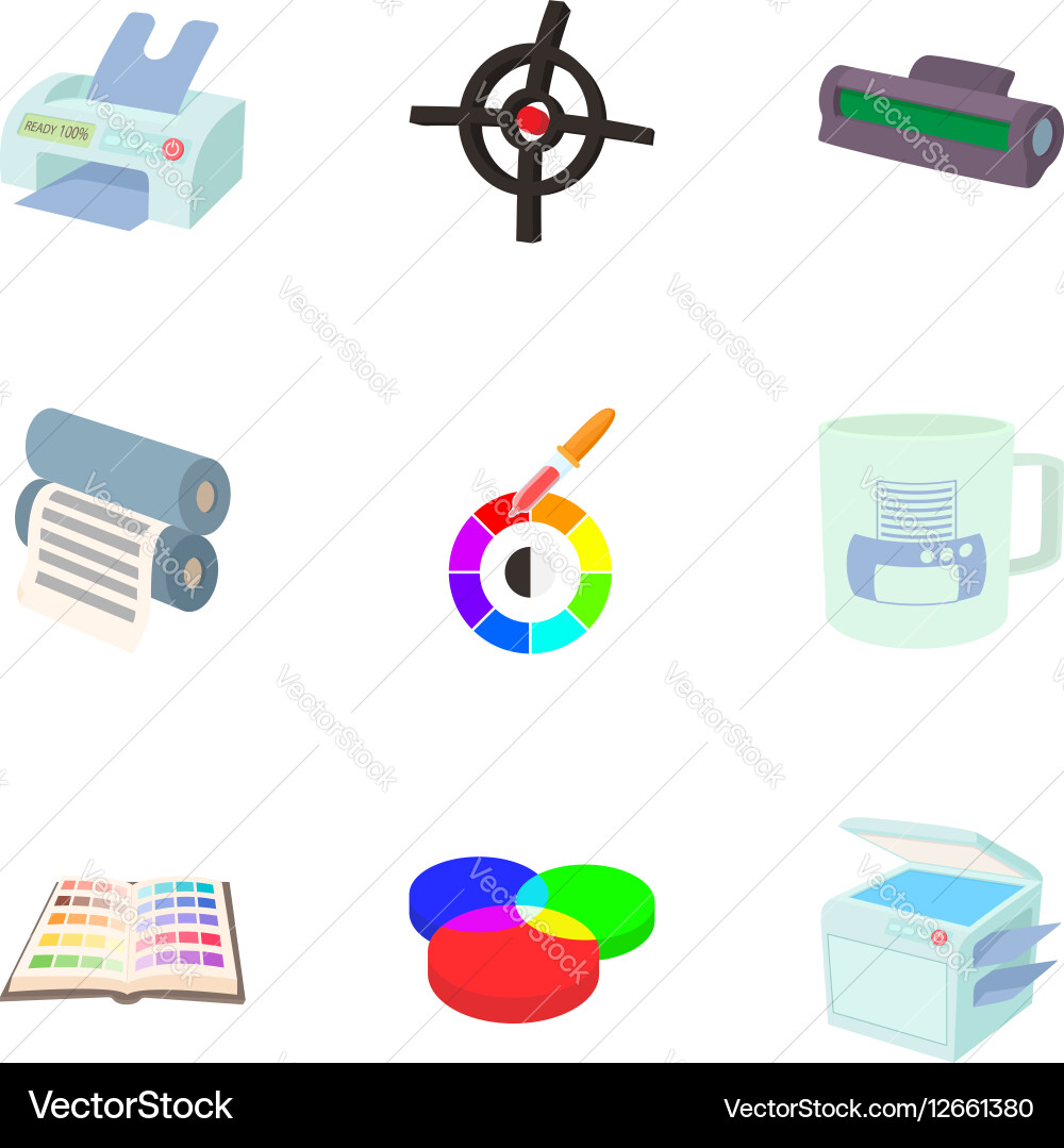 Printing services icons set cartoon style Vector Image