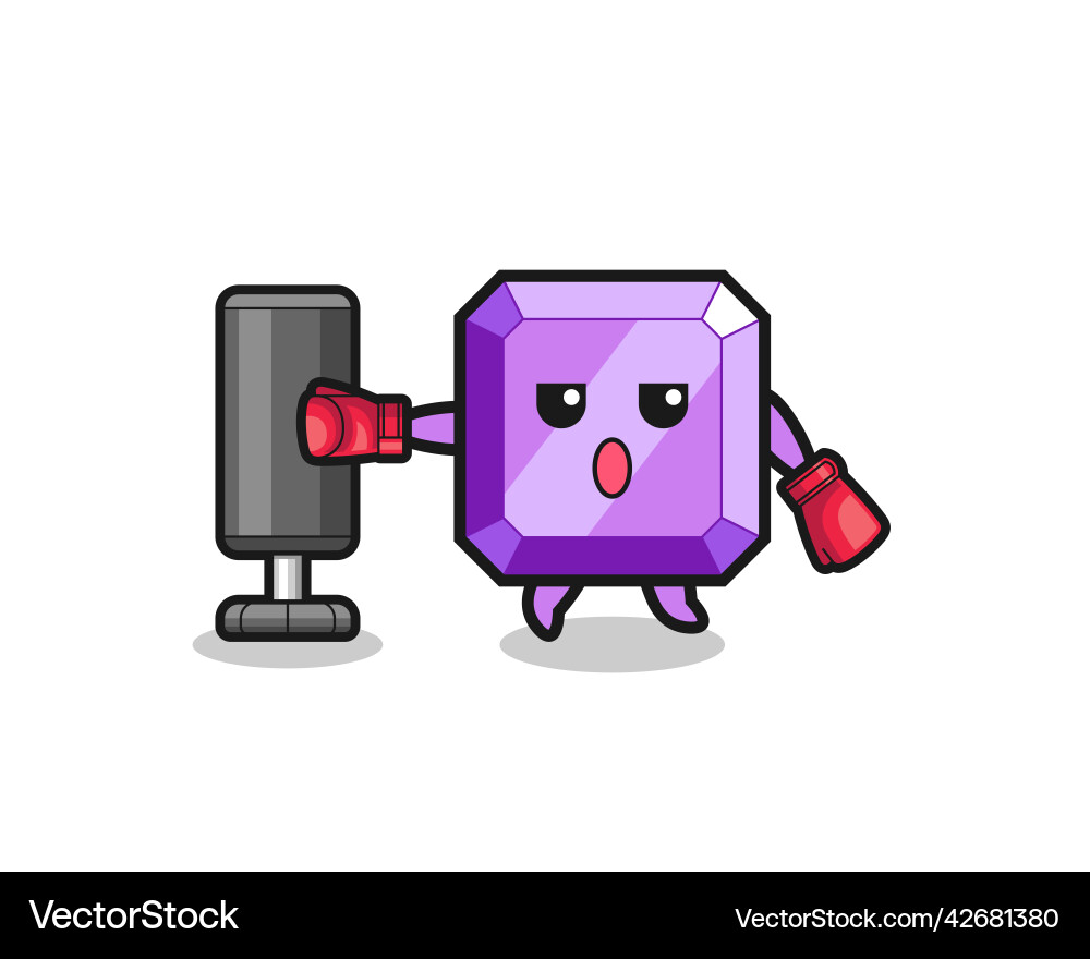 Purple gemstone boxer cartoon doing training Vector Image