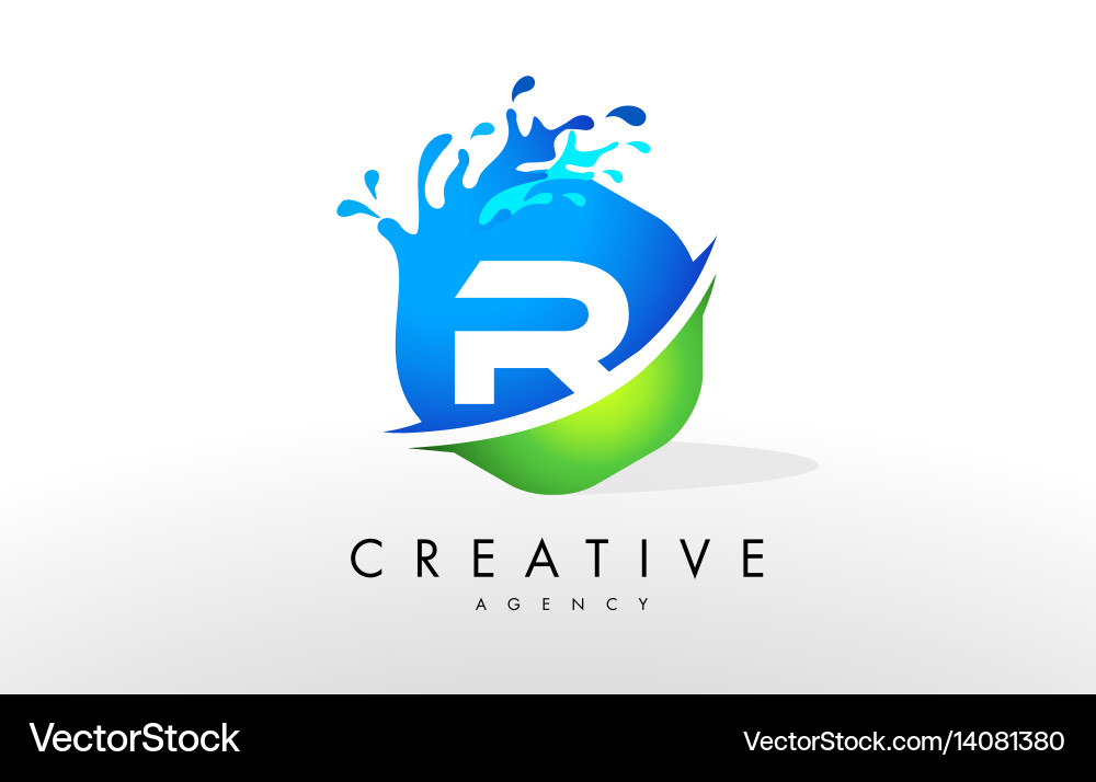 R letter logo blue green splash design Royalty Free Vector