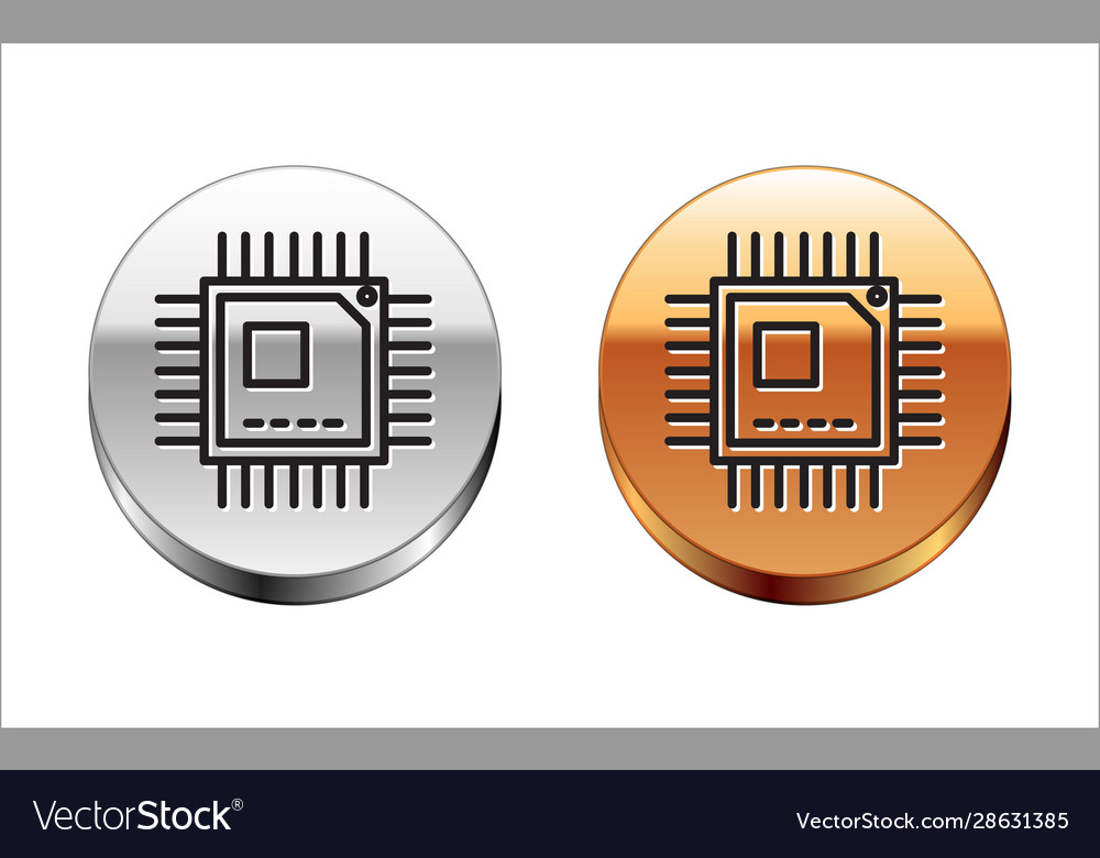 Black Line Computer Processor With Microcircuits Vector Image