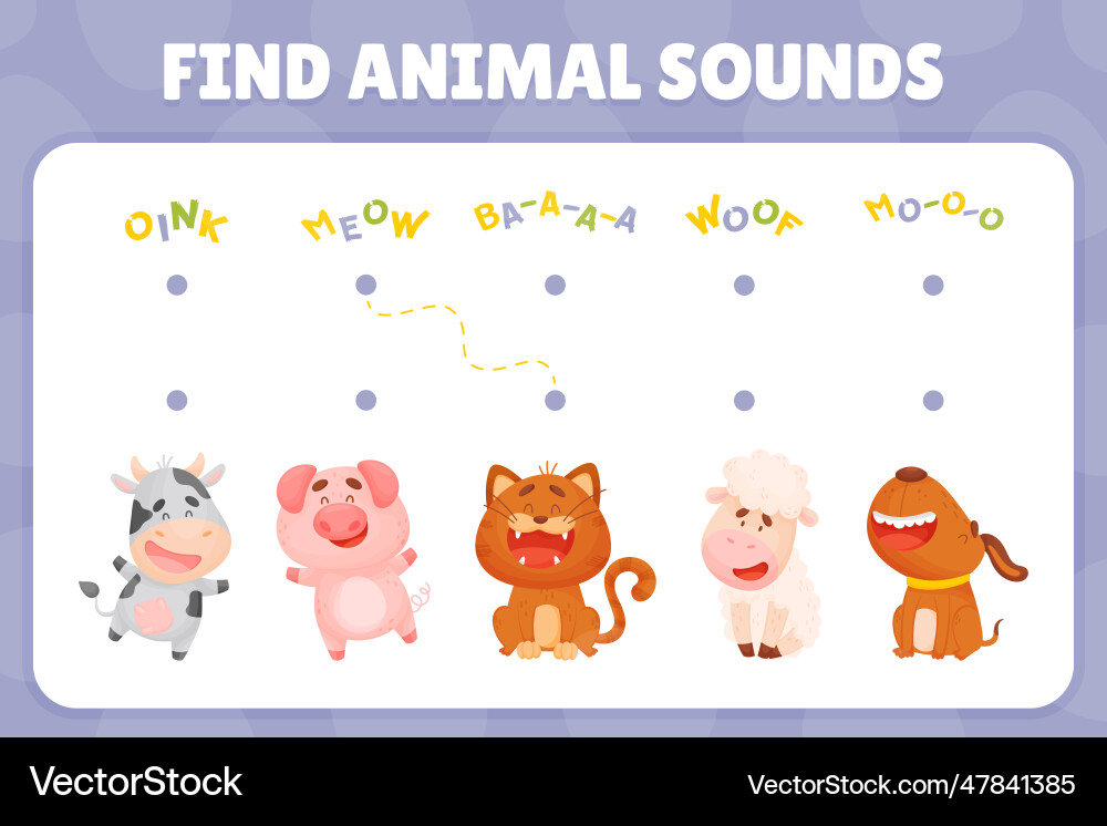 Find animal sound paper worksheet template Vector Image