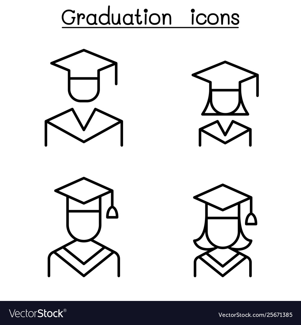 Graduation and commencement icon set in thin line Vector Image