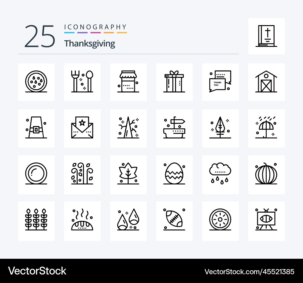 Thanks giving 25 line icon pack including sms you Vector Image