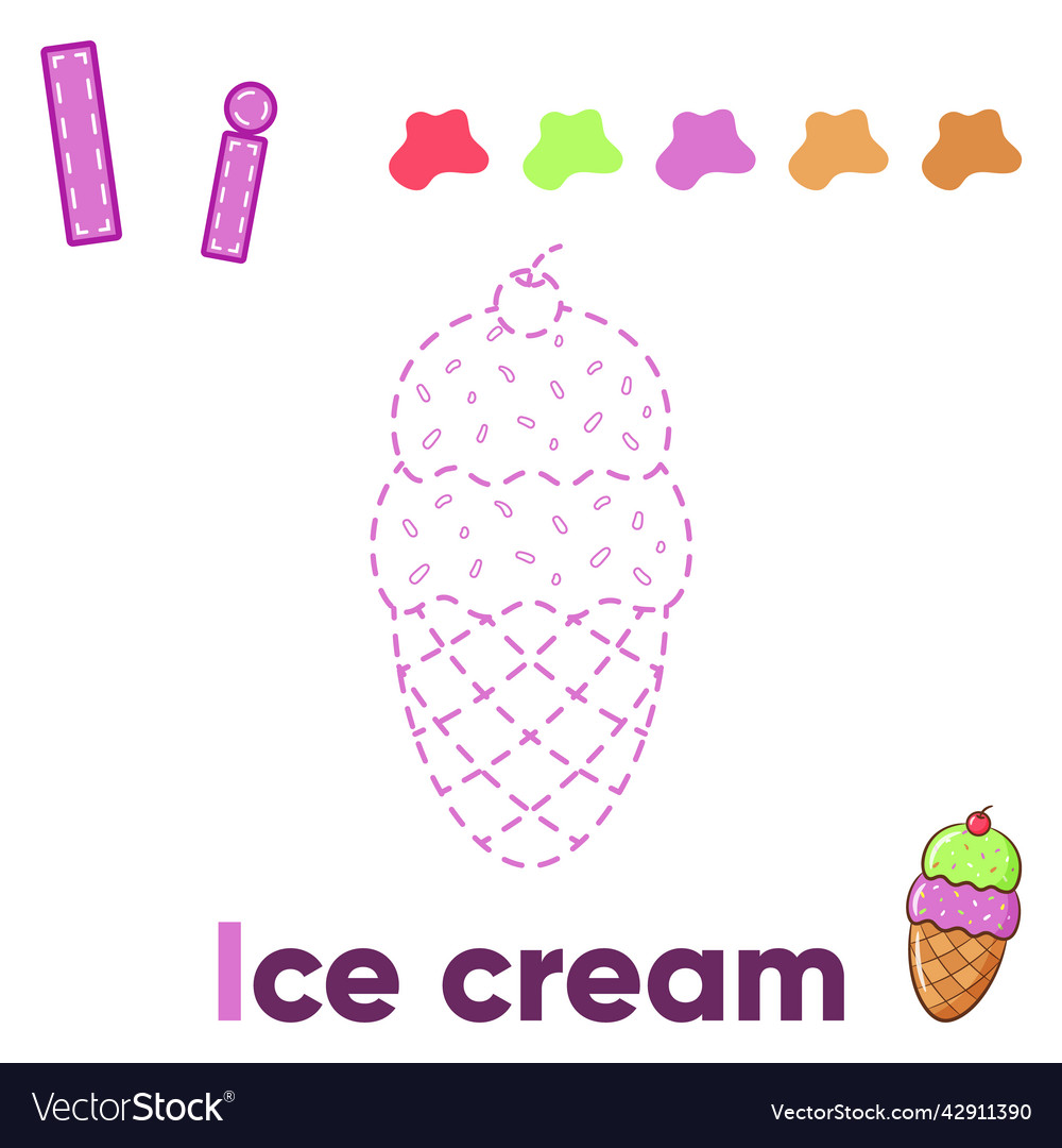 Alphabet trace and color ice cream for letter i Vector Image