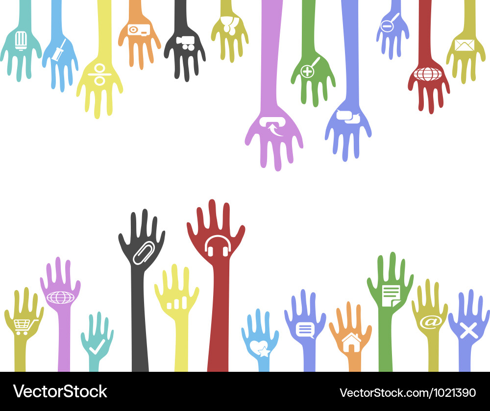 Background of hands with web icons Royalty Free Vector Image