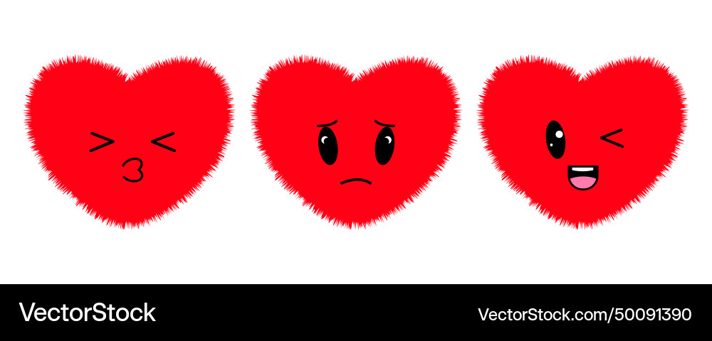 Fluffy hearts with different emotions kawaii cute Vector Image