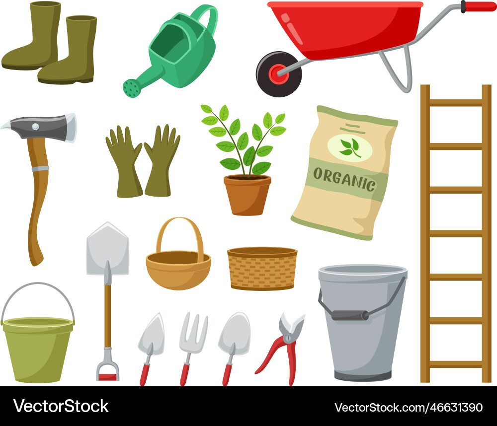 Set of gardening elements cartoon Royalty Free Vector Image