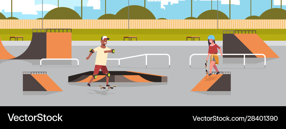 Skaters performing tricks in public skate board Vector Image