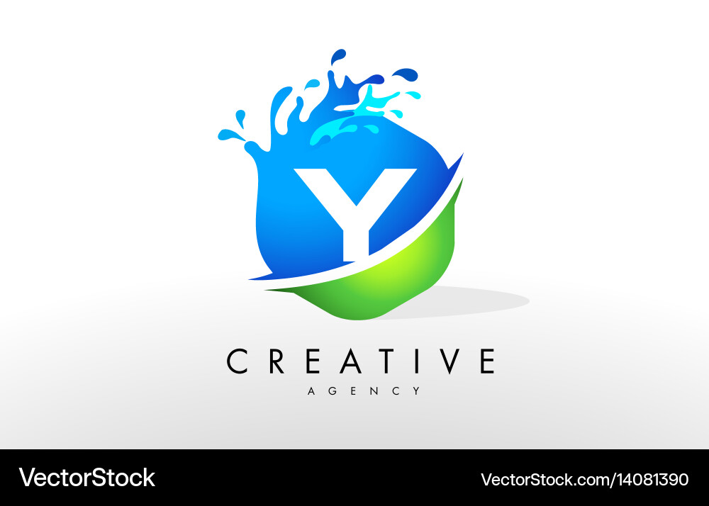 Y letter logo blue green splash design Royalty Free Vector