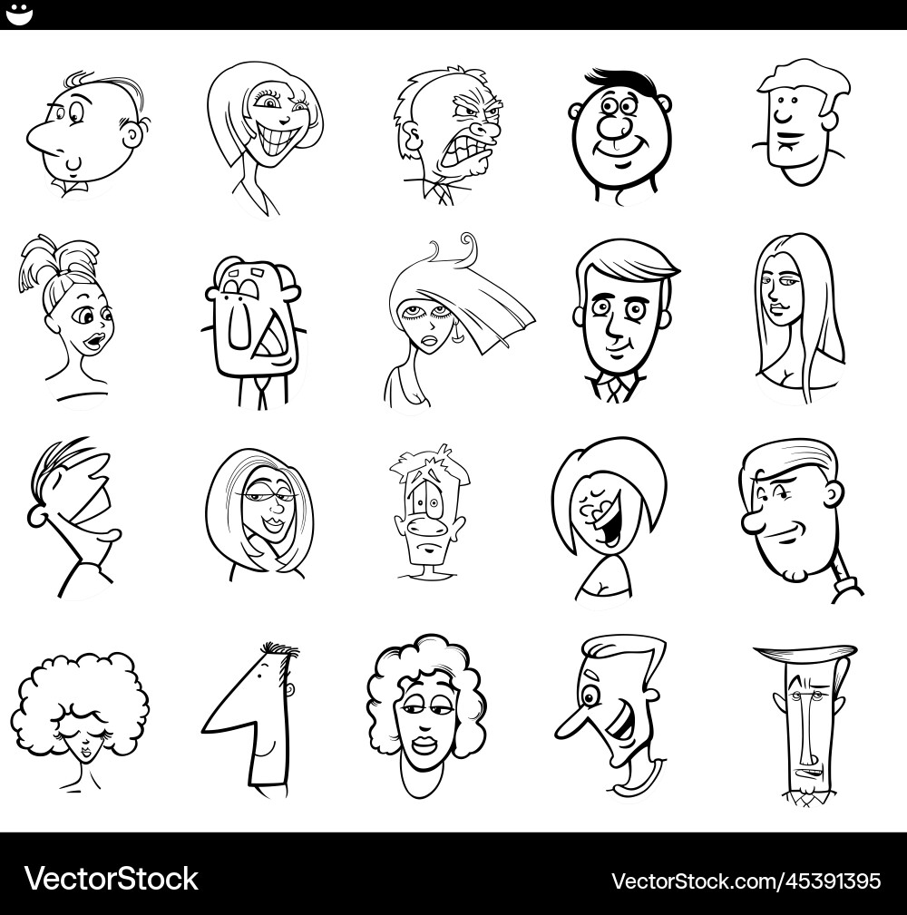 Cartoon people characters faces moods set Vector Image