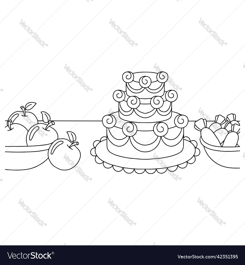 Coloring book page for kids gift cake cartoon Vector Image