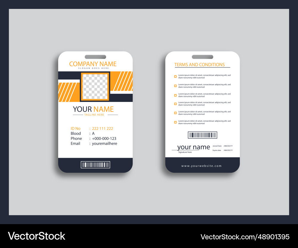 Employee id card template font and back Royalty Free Vector