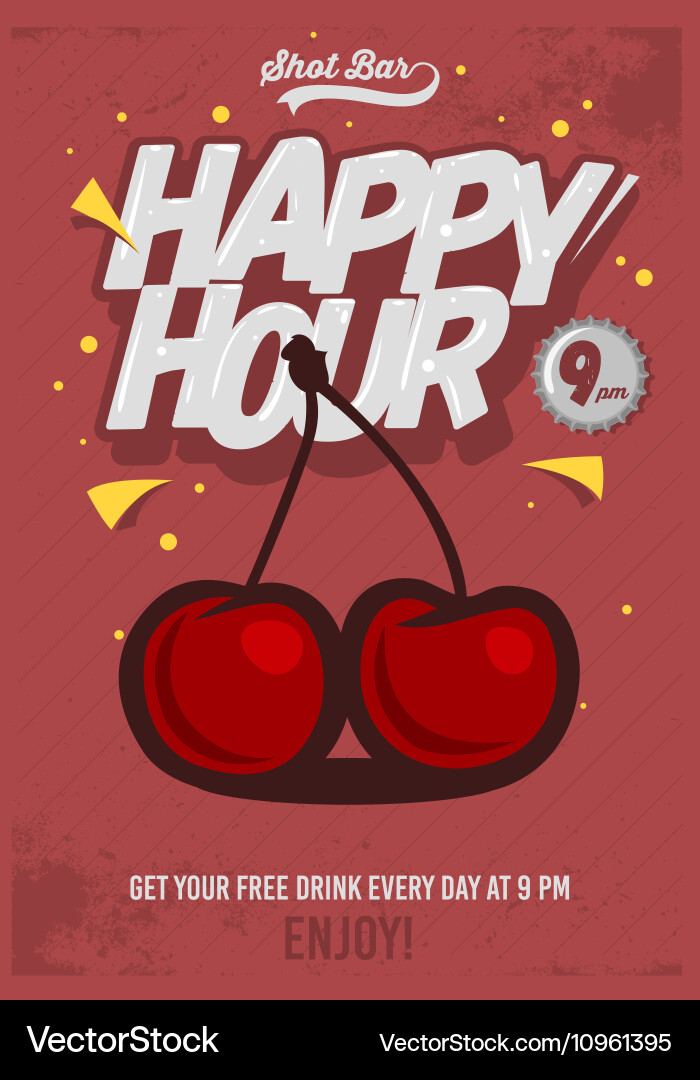 Happy hour poster for advertising cherry Vector Image