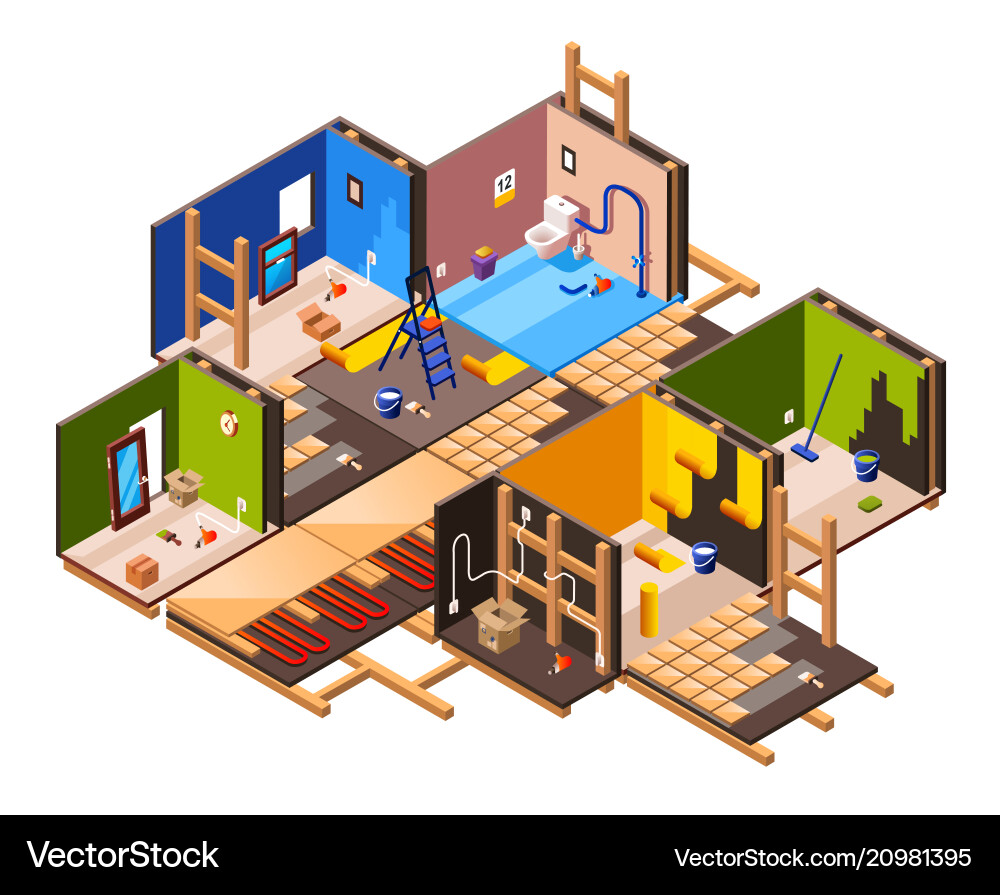 Isometric home renovation repair set Royalty Free Vector