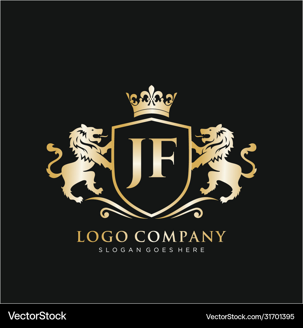 Jf letter initial with lion royal logo template Vector Image