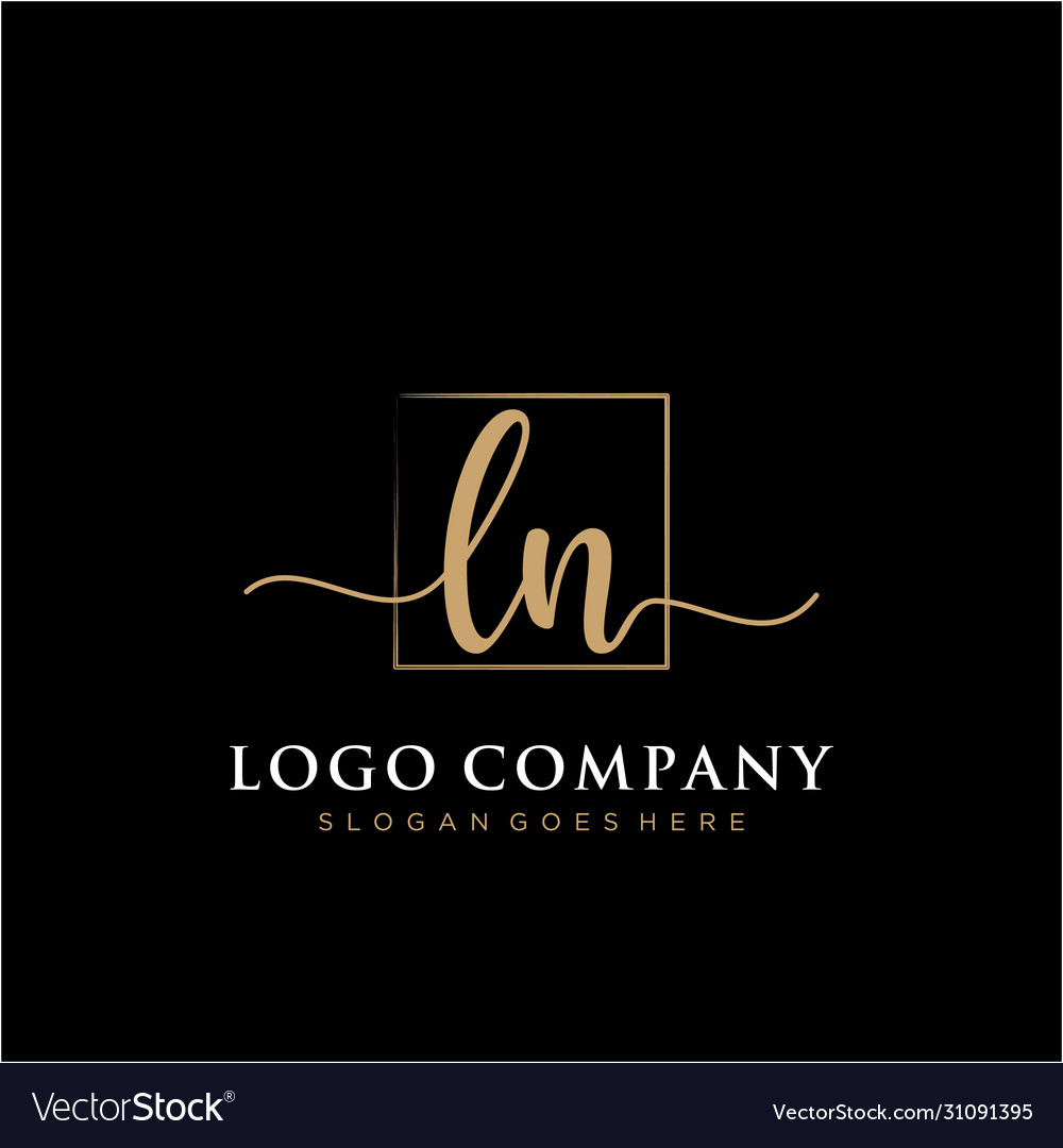 Ln initial handwriting logo with rectangle Vector Image