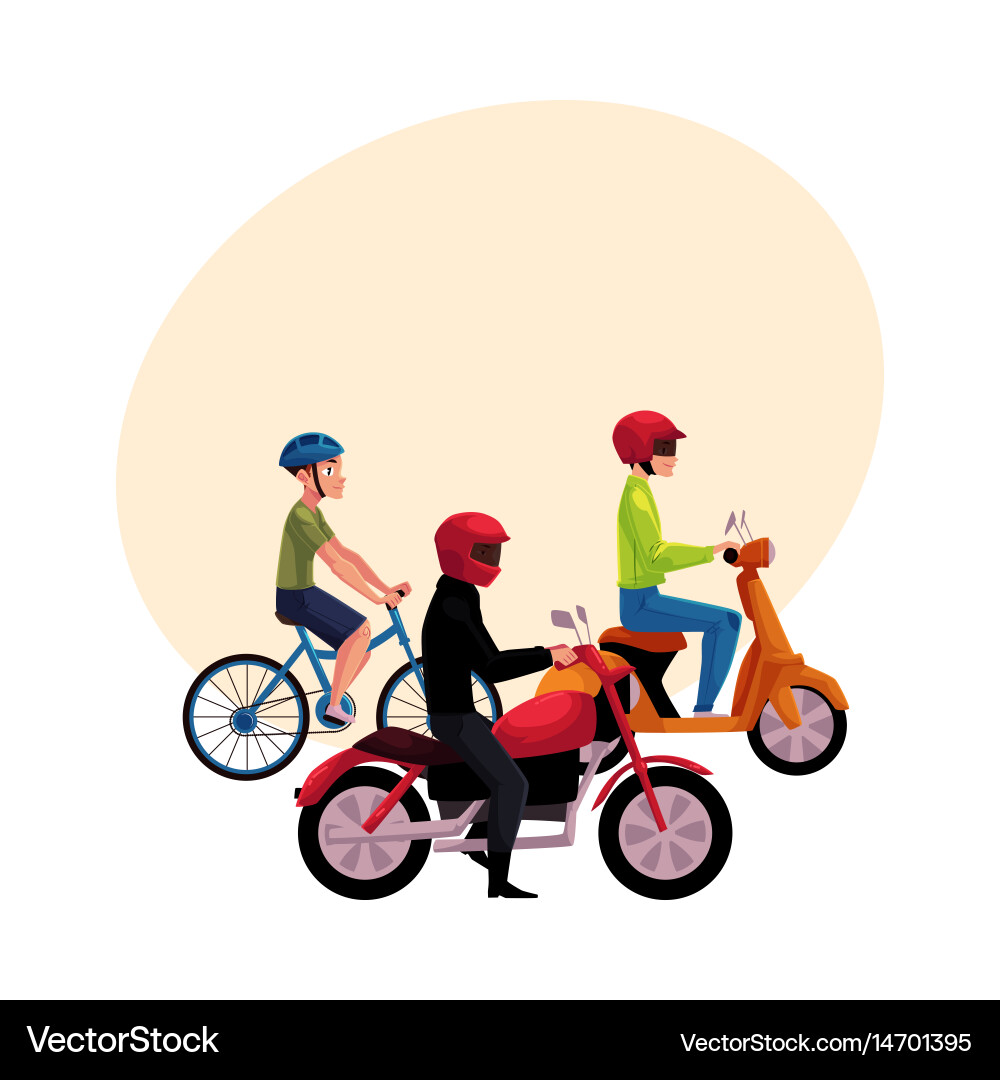 Motorcycle scooter and bicycle drivers riders Vector Image