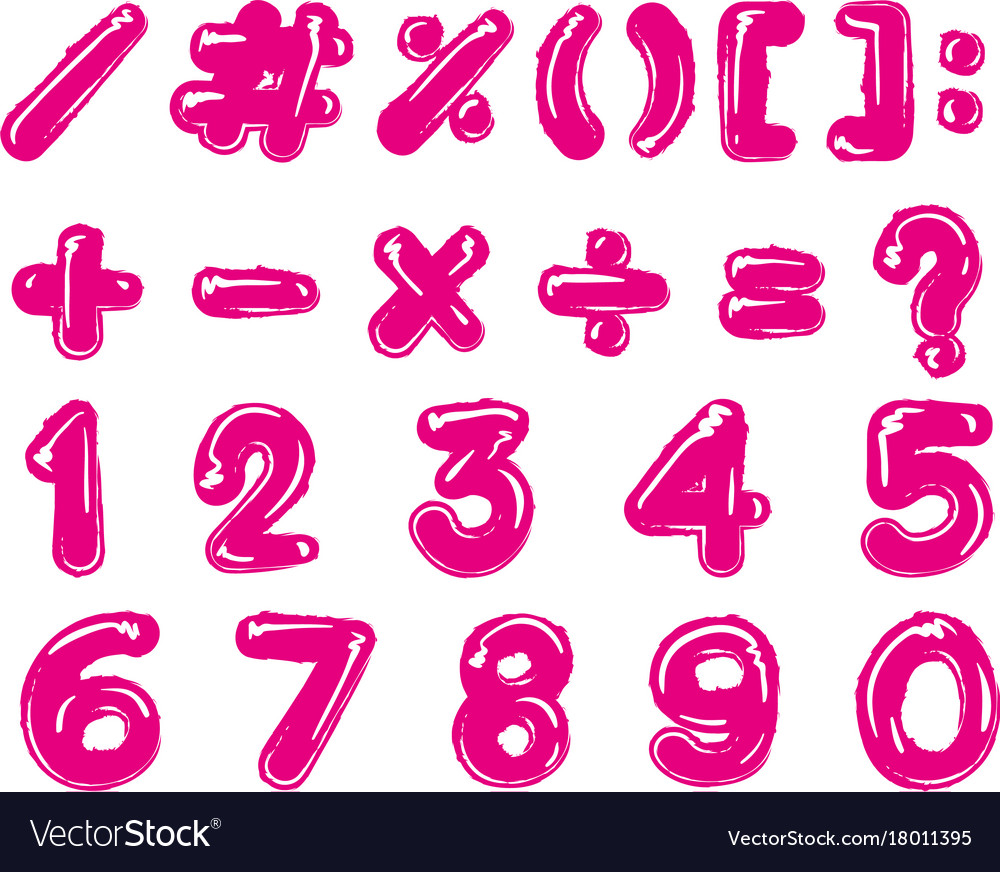 Pink font design for numbers and signs Royalty Free Vector