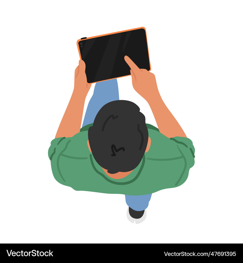 Top view image of a man walking while holding Vector Image