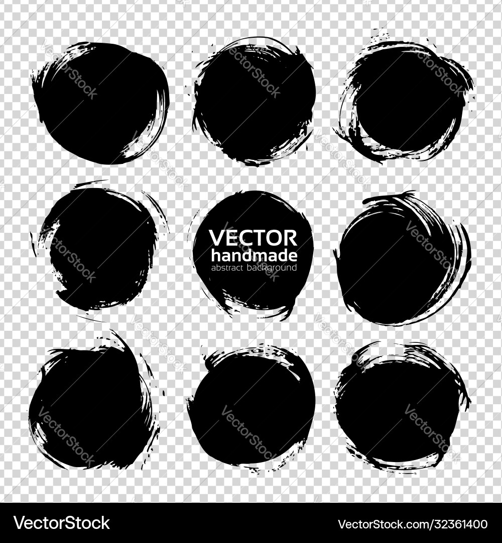 Black round abstract textured smears set isolated Vector Image