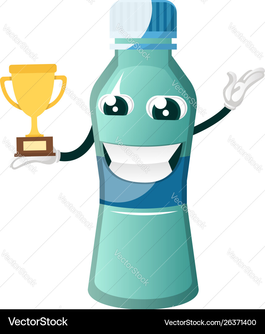 Bottle is holding a winning trophy on white Vector Image