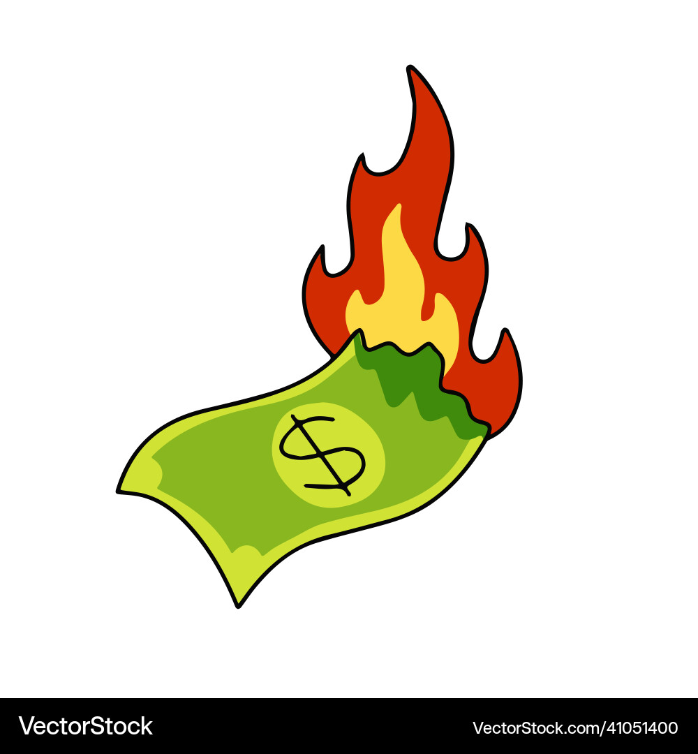 Burning dollar green money on fire Royalty Free Vector Image